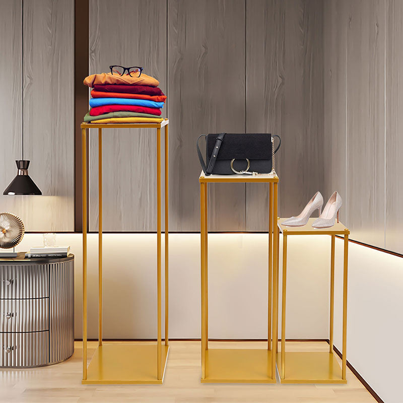 3 Pcs Gold Metal Cuboid Floor Shelf For Wedding Decor - Lofaris