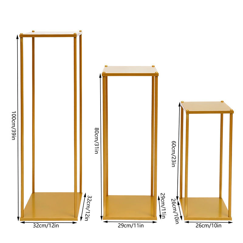 3 Pcs Gold Metal Cuboid Floor Shelf For Wedding Decor - Lofaris