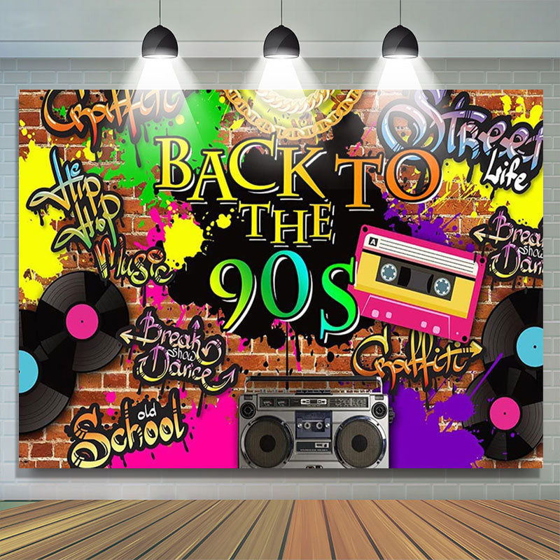 90S Hip Hop Graffiti Brick Retro Radio Fashion Birthday Backdrop – Lofaris