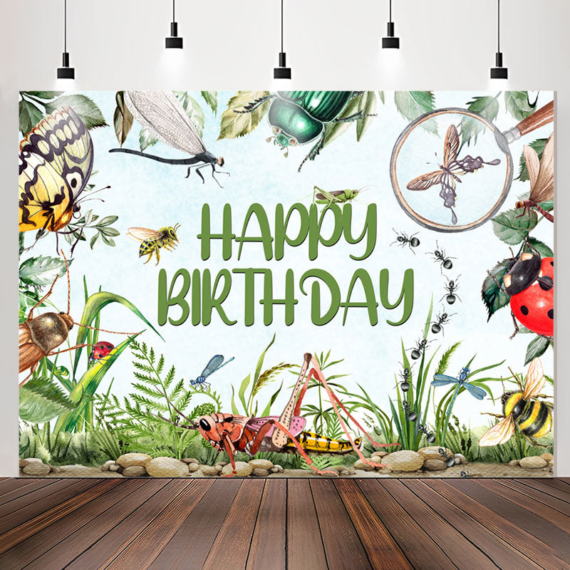 Magnifier Insect Entomology Happy Birthday Backdrop - Lofaris