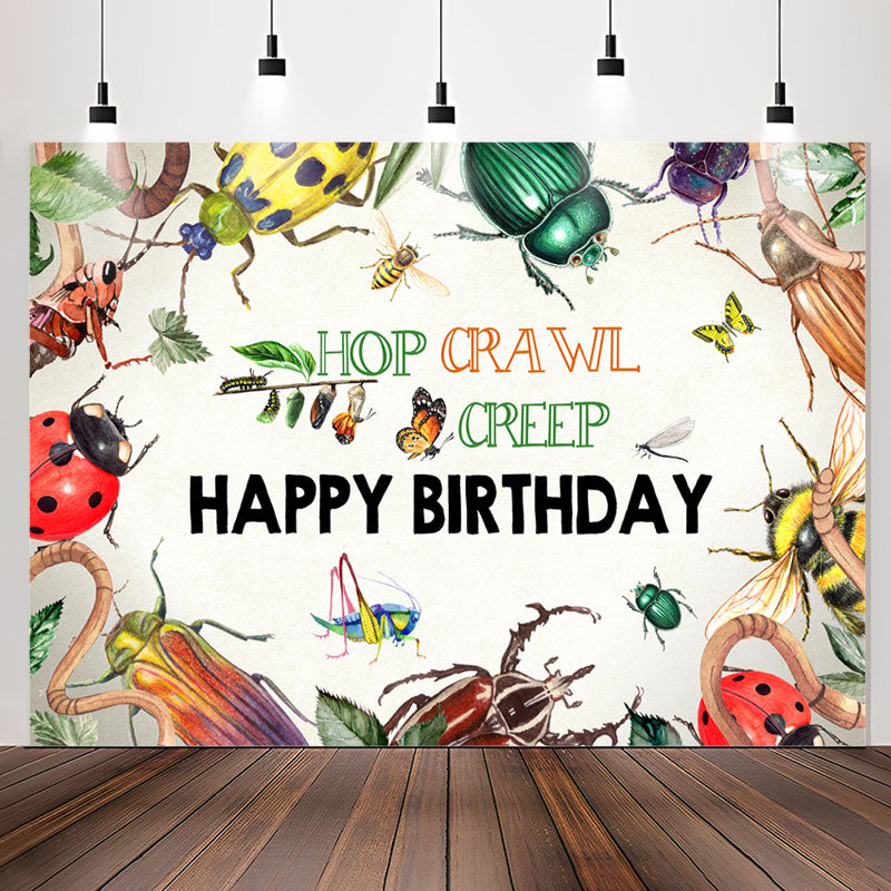 Insects Hop Crawl Creep Happy Birthday Backdrop - Lofaris