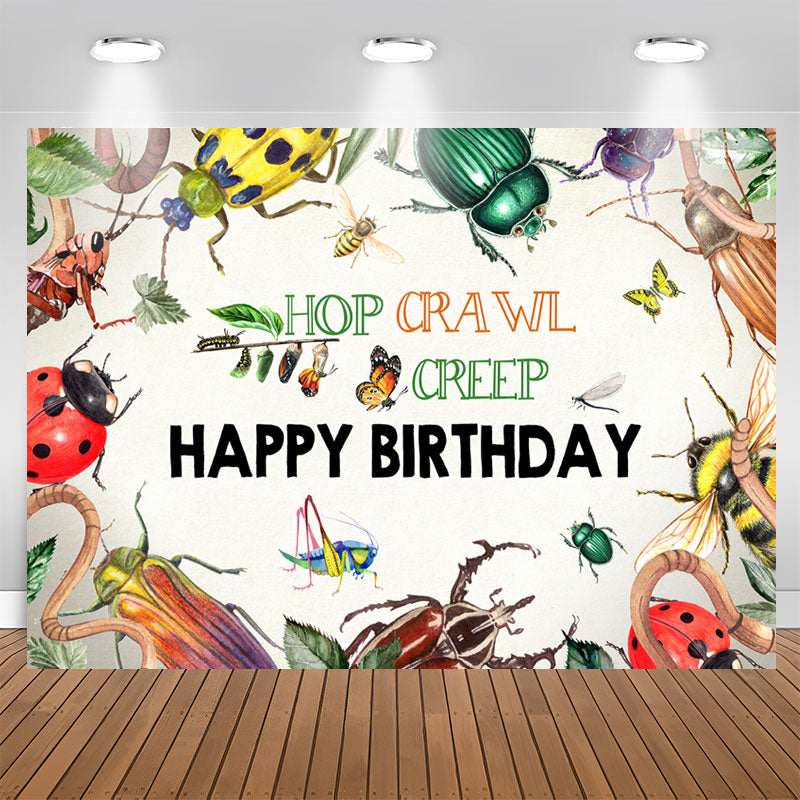 Insects Hop Crawl Creep Happy Birthday Backdrop - Lofaris