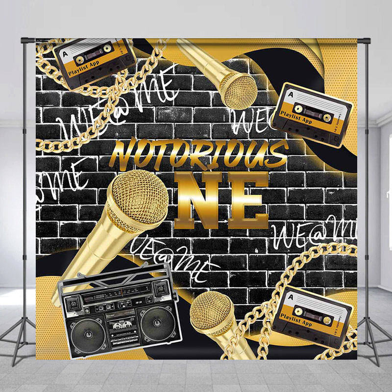 Speaker Black Brick Wall Custom 1st Birthday Backdrop - Lofaris