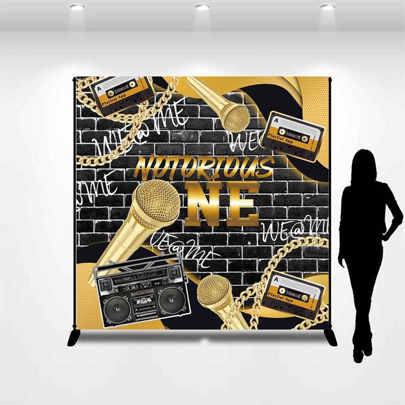 Speaker Black Brick Wall Custom 1st Birthday Backdrop - Lofaris