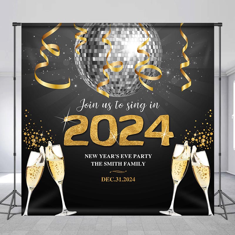 Gold Silver Disco Ball Custom Name New Year Backdrop - Lofaris