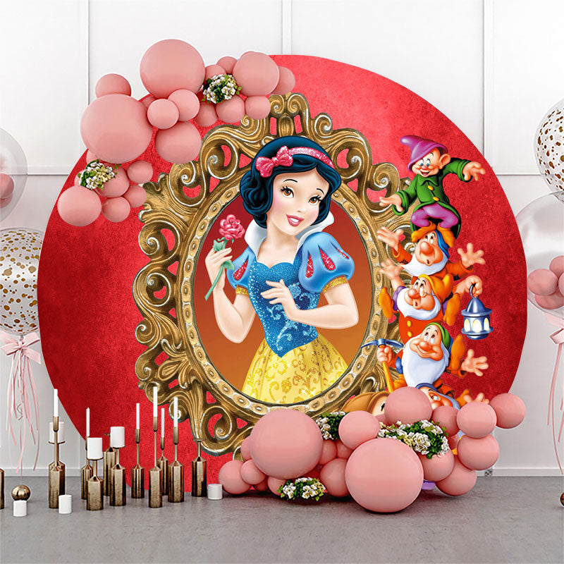 Circle Princess Dwarf Birthday Snow White Backdrop - Lofaris