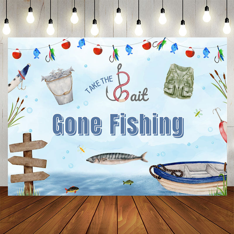 Take The Wait Gone Fishing Outdoor Party Backdrop - Lofaris