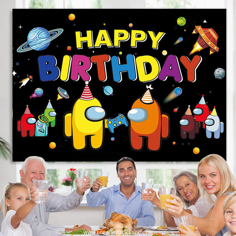 Play Games Space Birthday Among Us Backdrop - Lofaris