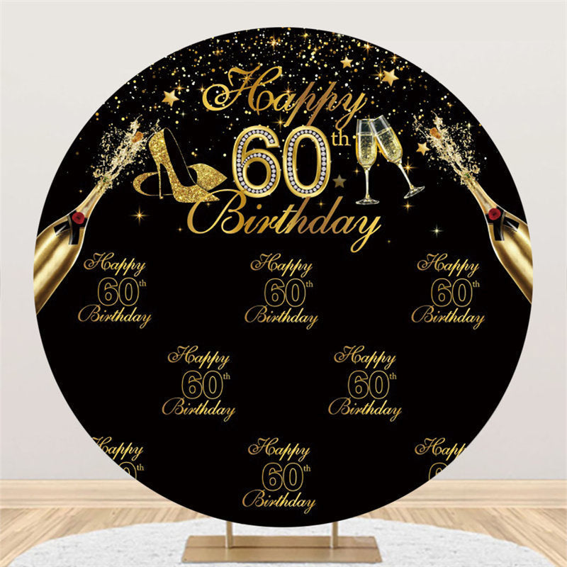 Black And Gold Happy 60Th Birthday Circle Backdrop - Lofaris