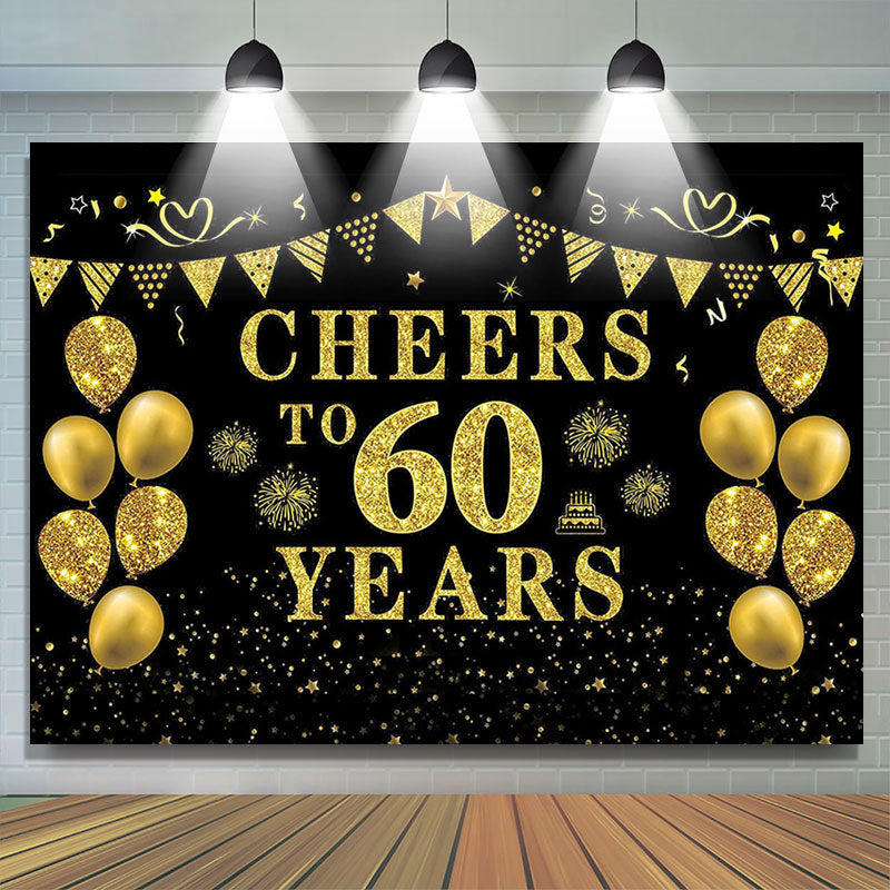 Black Gold Glitter Balloon 60th Birthday Backdrop - Lofaris