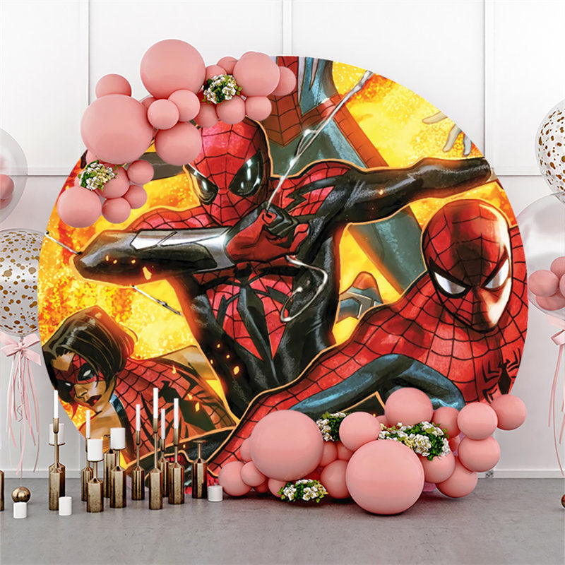 Round Cartoon Black Red Birthday Marvel Backdrop - Lofaris