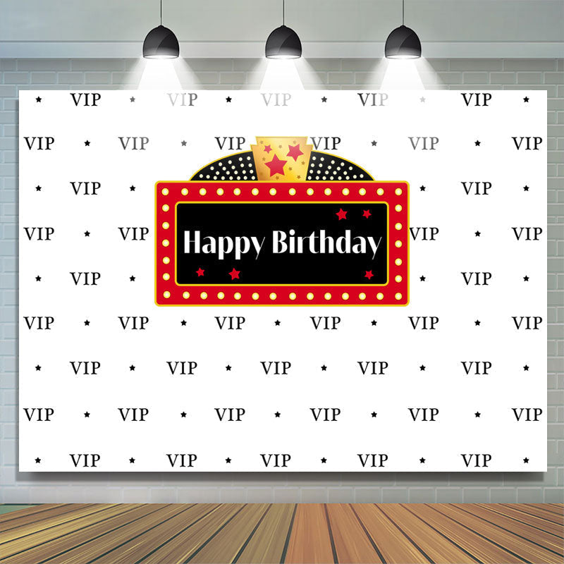 White Black Vip Simple Happy Birthday Party Backdrop - Lofaris