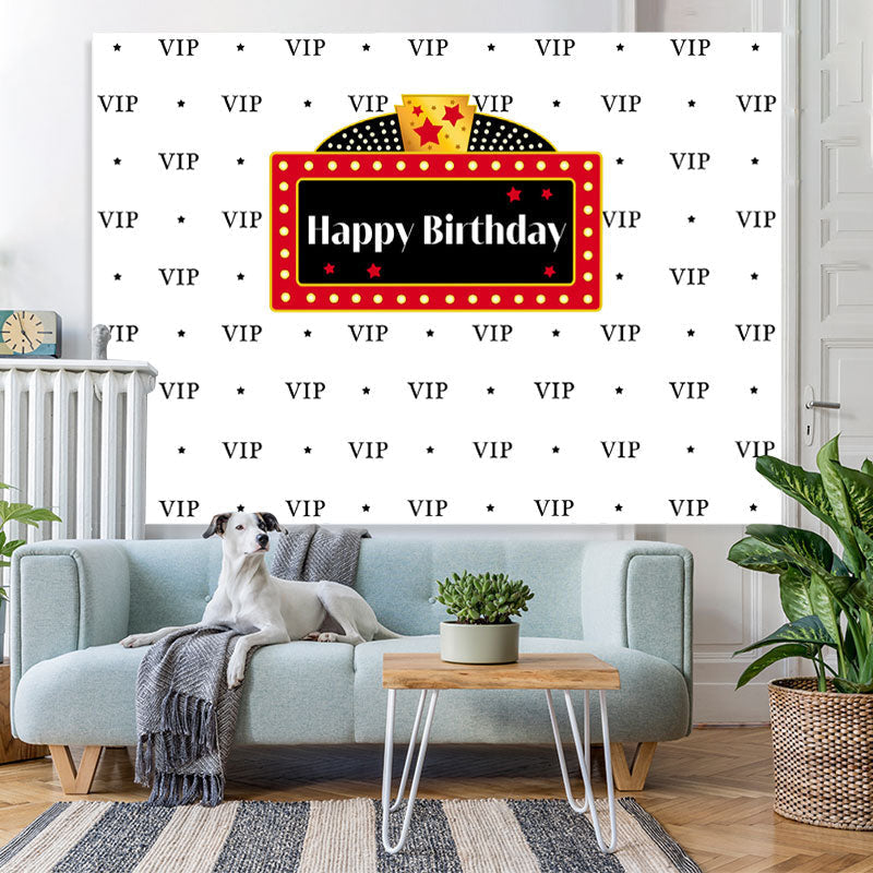White Black Vip Simple Happy Birthday Party Backdrop - Lofaris