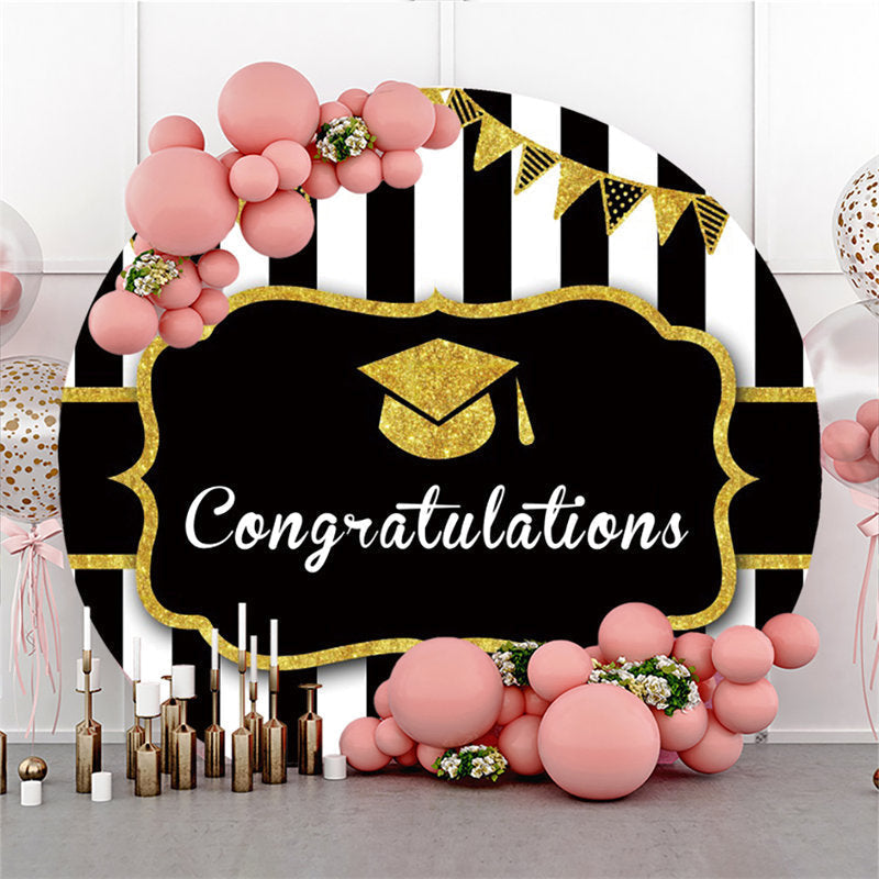 Black White Glod Simple Congratulation Circle Backdrop - Lofaris