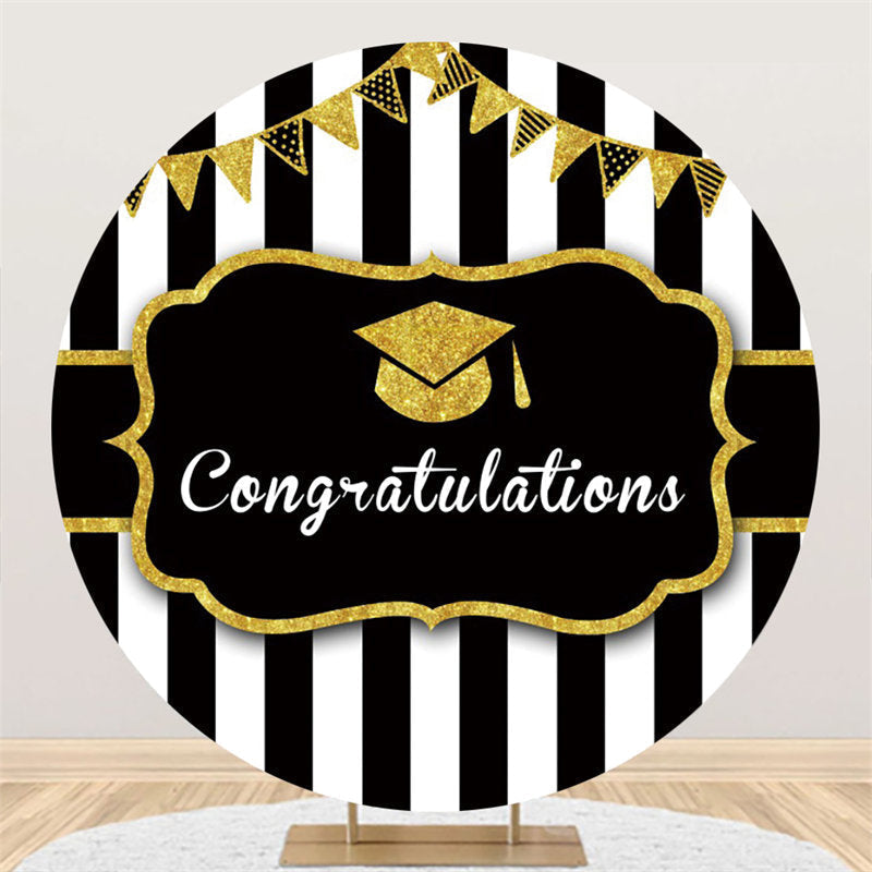Black White Glod Simple Congratulation Circle Backdrop - Lofaris