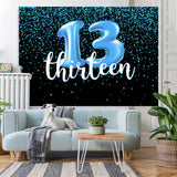 Blue Bokeh Black Happy 13Th Birthday Backdrop for Boy – Lofaris