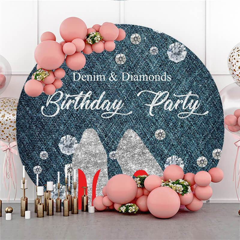 Blue Denim And Diamonds Birthday Party Circle Backdrop - Lofaris