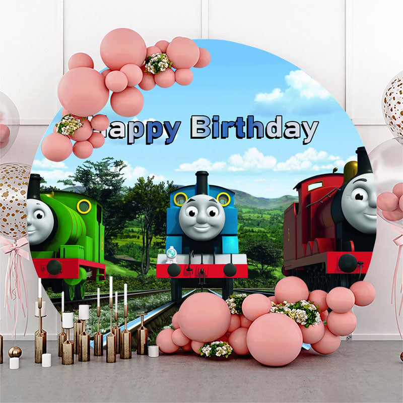 Circle Little Trains Birthday thomas Backdrops - Lofaris