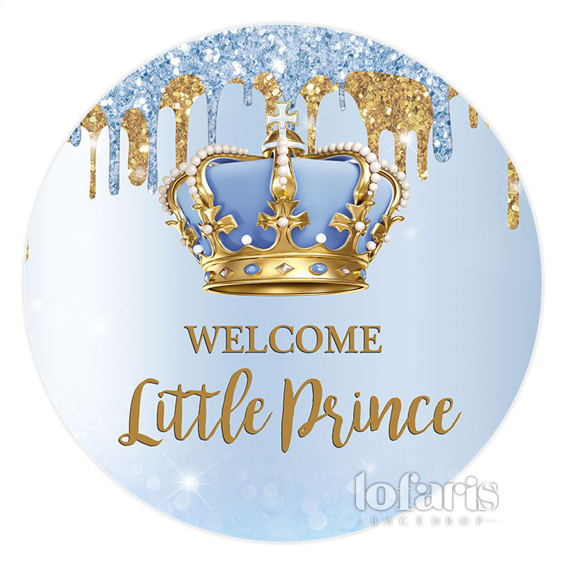 Blue Welcome Little Prince Round Baby Shower Backdrop -Lofaris