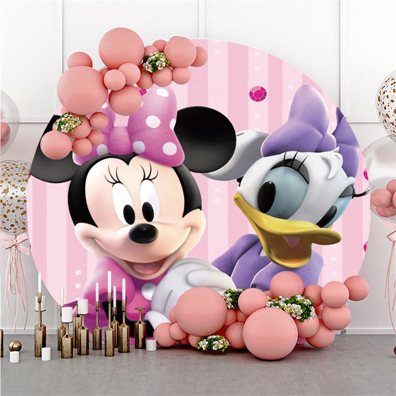 Dark And Pink Round Birthday Mini Mouse Backdrop - Lofaris