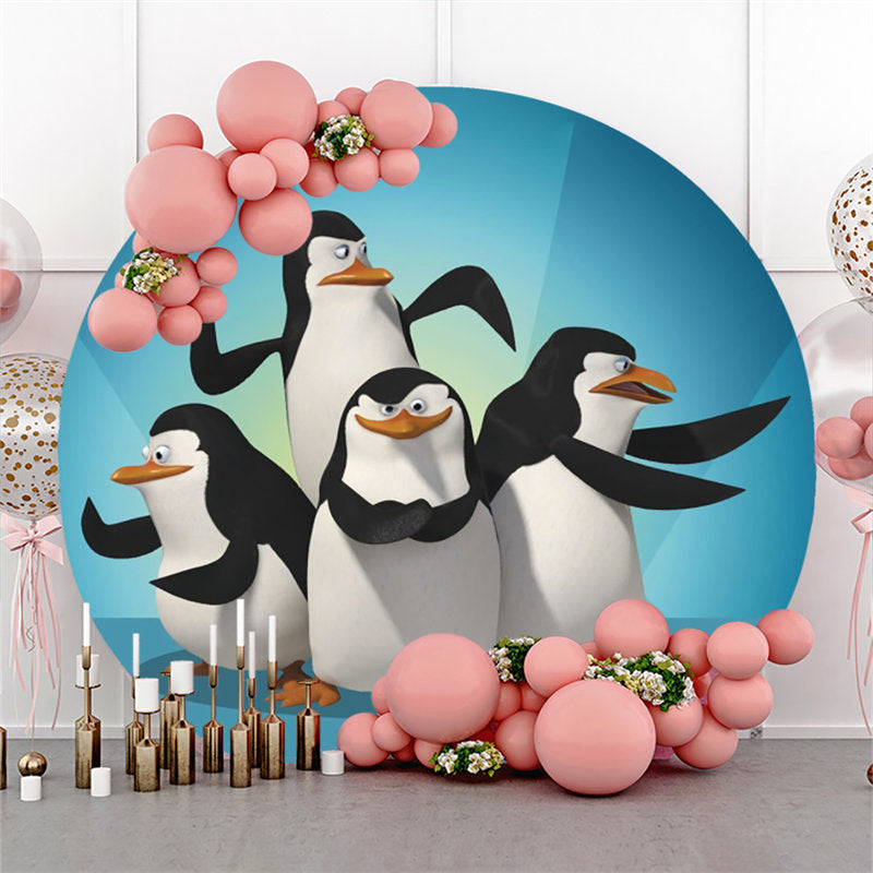 Round Penguin Blue Birthday Dreamworks Backdrop - Lofaris
