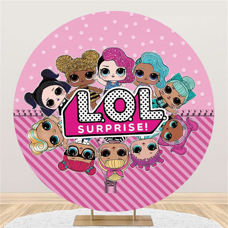 Round Cute Girls Happy Birthday LOL Backdrops - Lofaris