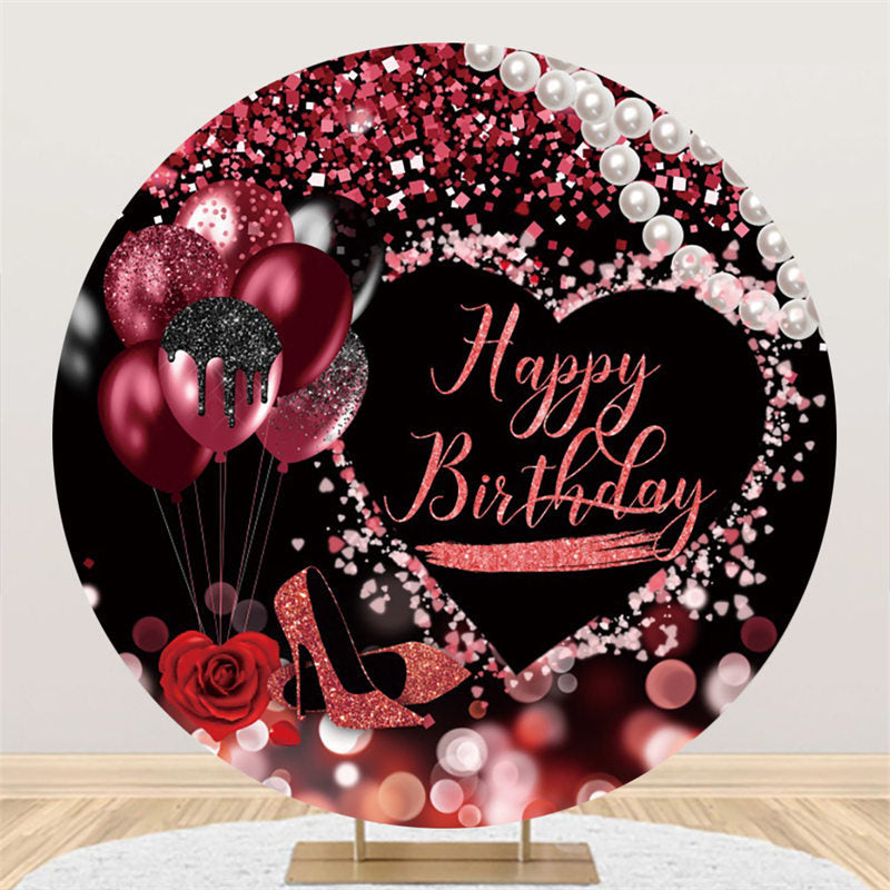 Circle High Heels Balloon Red Theme Birthday Backdrop - Lofaris