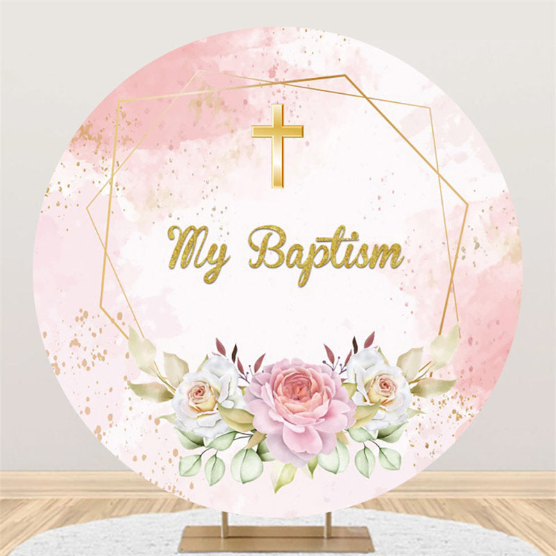 Circle My Baptism Pink Theme Happy Birthday Backdrop - Lofaris