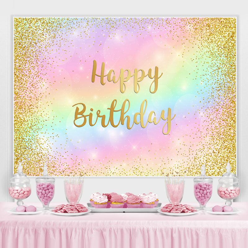 Gold Glitter Colorful Simple Happy Birthday Backdrop - Lofaris