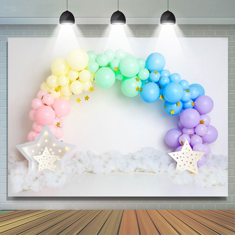 Colorful Balloon Gold Star White Birthday Backdrop – Lofaris
