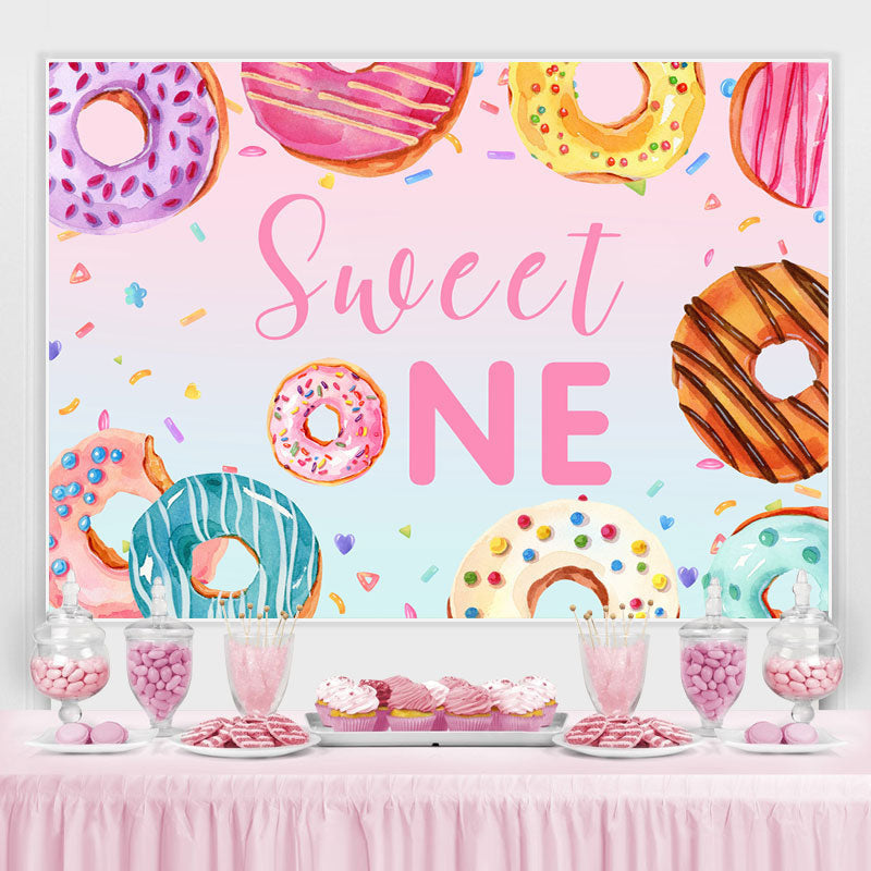 Colorful Donut Themed Sweet One Happy Birthday Backdrop – Lofaris