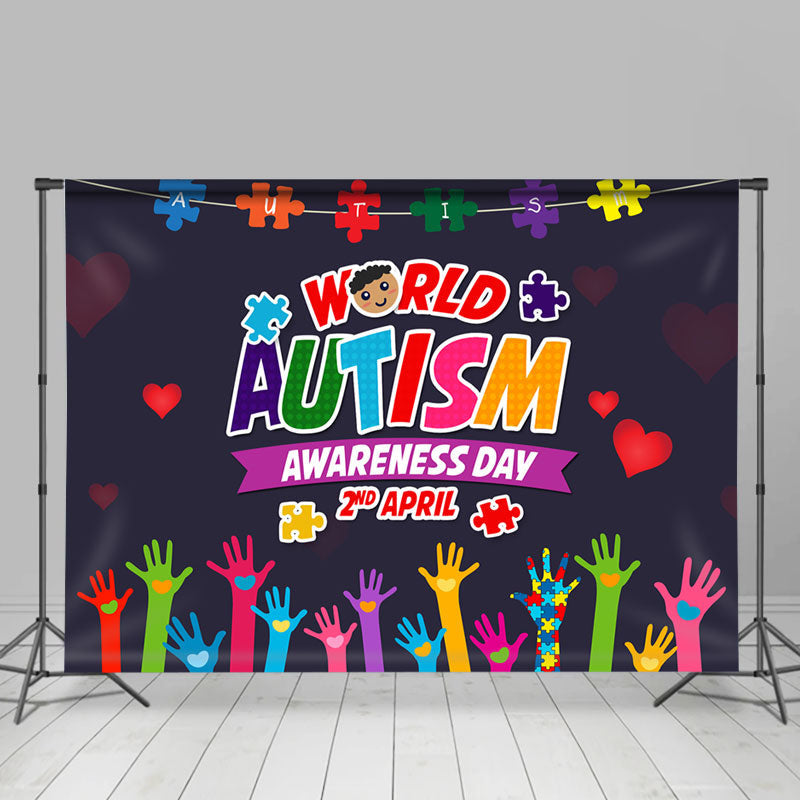 Colorful Hands World Autism Awareness Backdrop - Lofaris
