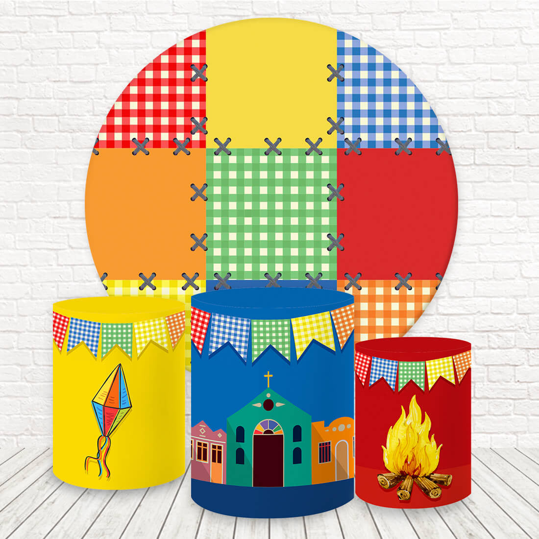 Colorful Plaid Fiesta Church Round Birthday Backdrop Kit – Lofaris