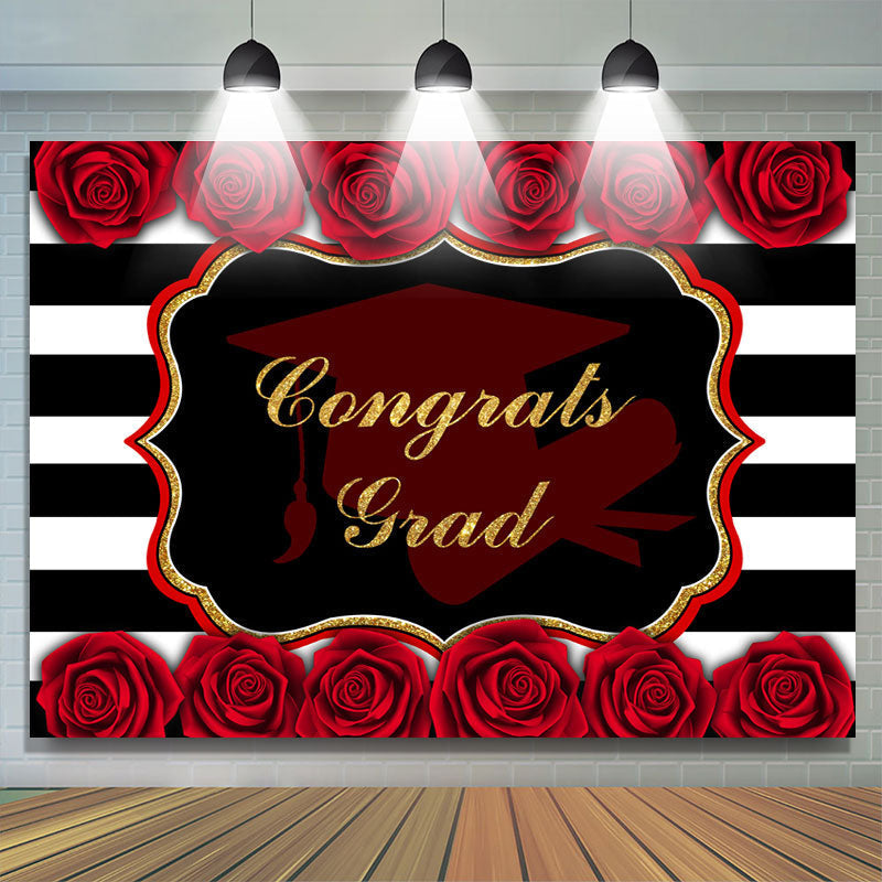 Lofaris Congrats Grad Red Rose Floral Stripes Congratulate Graduation ...