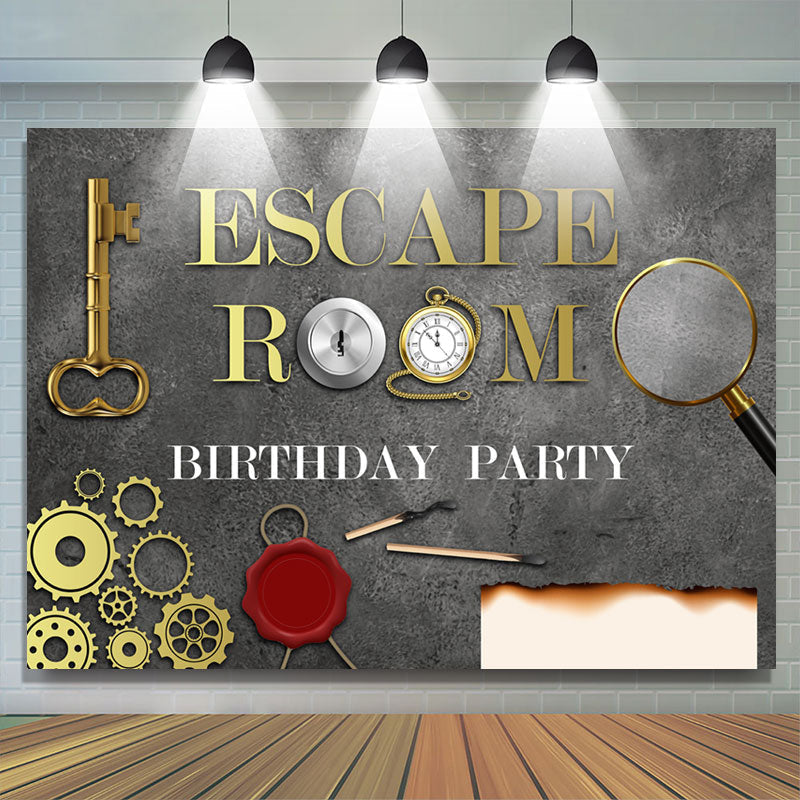 Escape Room Gold And Grey Backdrop For Happy Birthday – Lofaris