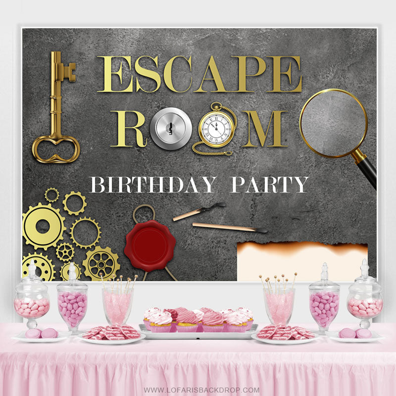 Escape Room Gold And Grey Backdrop For Happy Birthday – Lofaris