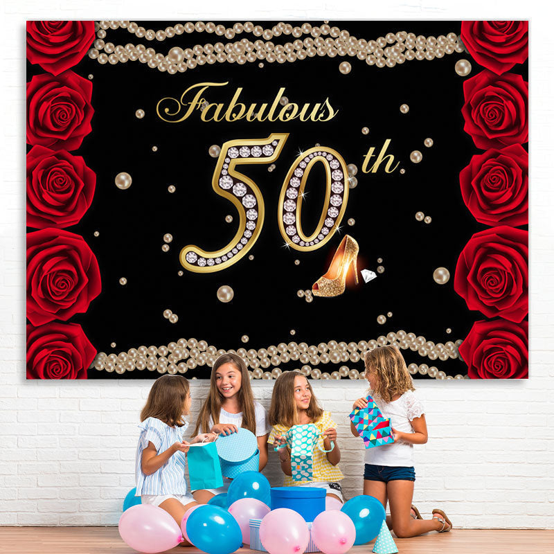 Fabulous 50th Rose Pearls Birthday Backdrop for women – Lofaris