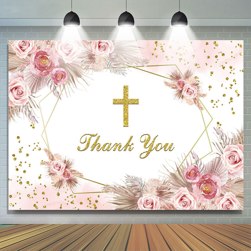 Floral Cross Boho Theme Thanksgiving Day Backdrop - Lofaris