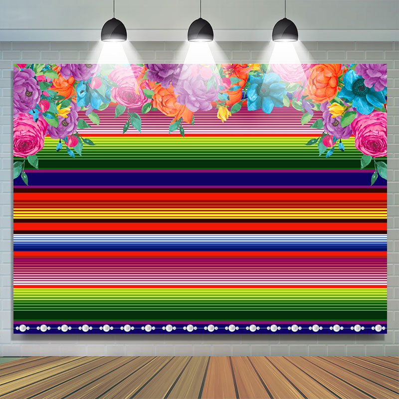 Floral Mexican Fiesta Theme Backdrop For Party - Lofaris