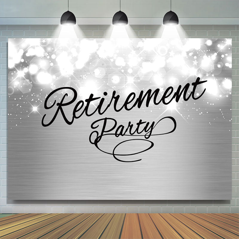 Glitter And Silver Happy Retirement Party Backdrop - Lofaris