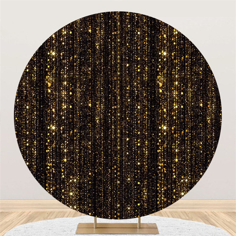 Gold Bokeh Glitter And Black Round Birthday Backdrop - Lofaris