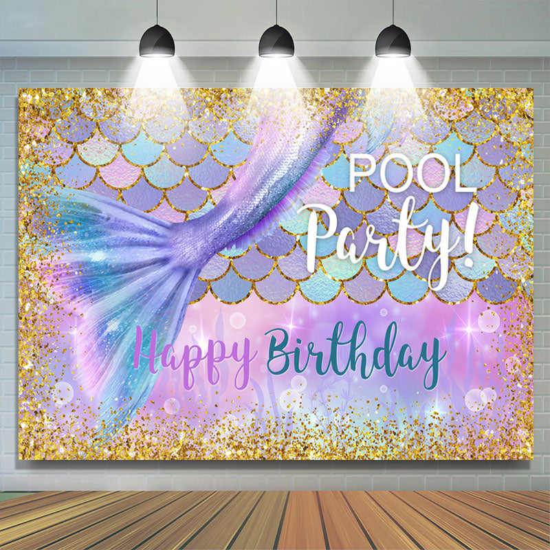 Gold Glitter Purple Mermaid Pool Birthday Party Backdrop – Lofaris