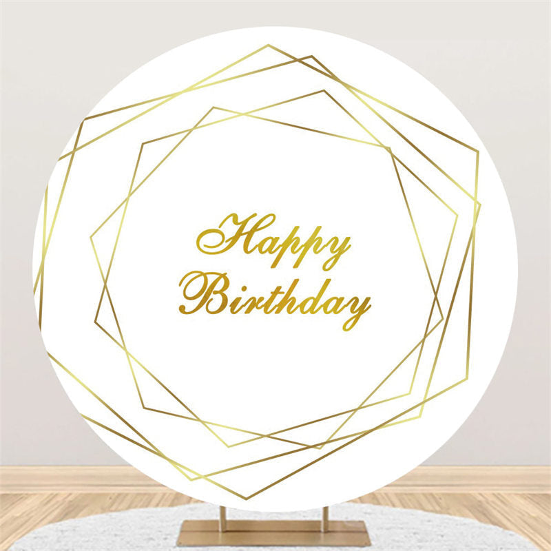 Gold Lines Happy Birthday Round Simple Party Backdrop - Lofaris