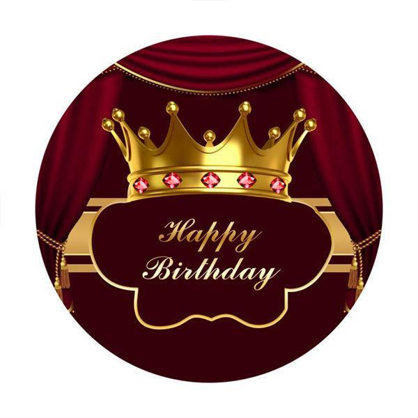 Golden Crown Red Custom Circle Happy Birthday Backdrop - Lofaris