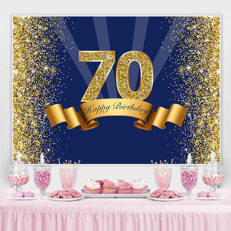 Golden Glitter Navy Blue Happy 70Th Birthday Backdrop – Lofaris