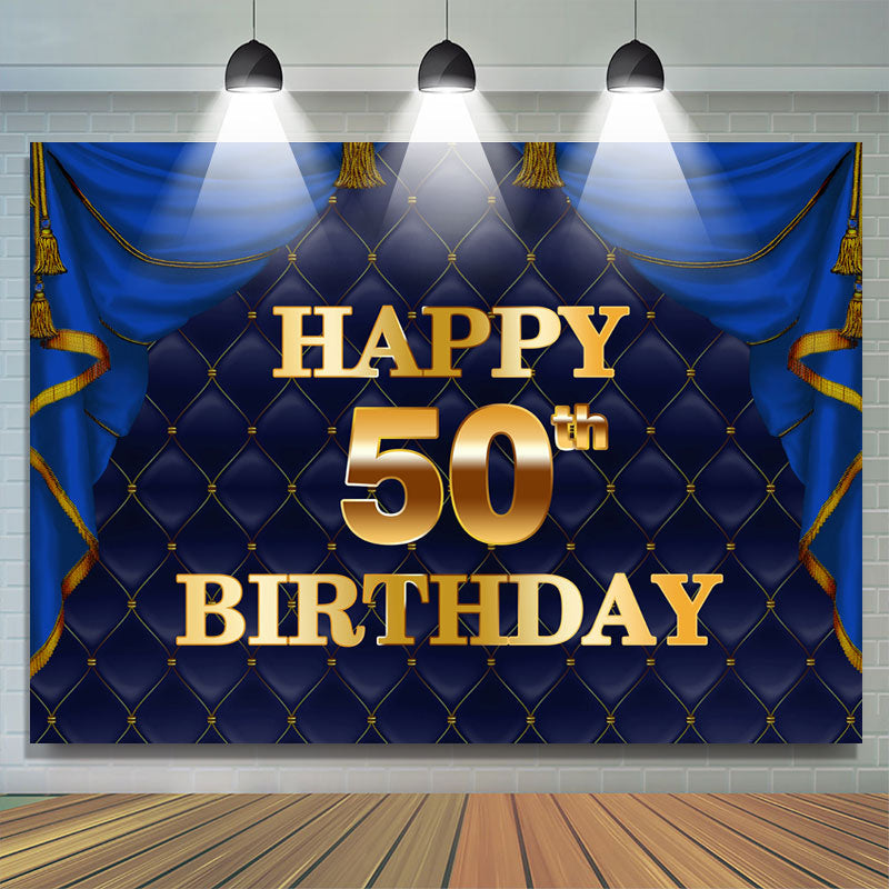 Gorgeous Navy Blue Golden Happy 50Th Birthday Backdrop – Lofaris