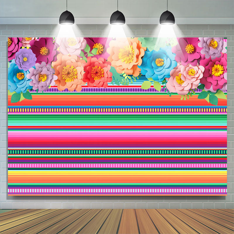 Gorgeous Rainbow Floral Stripes Dance Party Backdrop - Lofaris