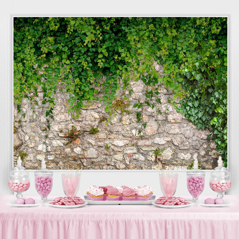 Green And Brick Wall Simple Spring Backdrop For Party – Lofaris