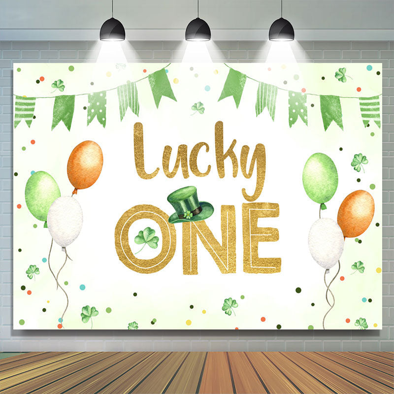 Green Clover Balloon Lucky One Birthday Backdrop – Lofaris