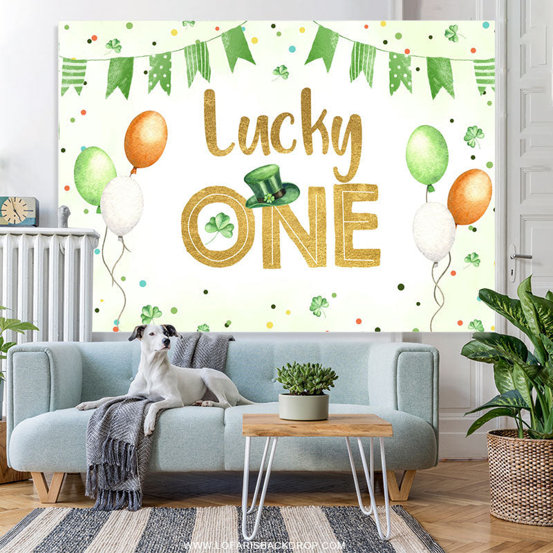 Green Clover Balloon Lucky One Birthday Backdrop – Lofaris